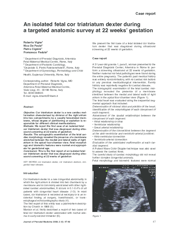 (PDF) An isolated fetal cor triatriatum dexter during a targeted ...