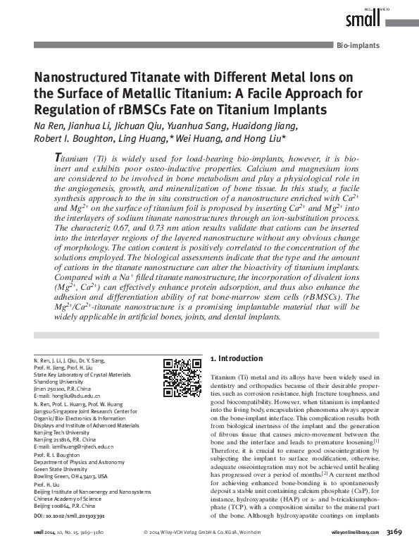 (PDF) Nanostructured Titanate with Different Metal Ions on the Surface of Metallic Titanium: A ...