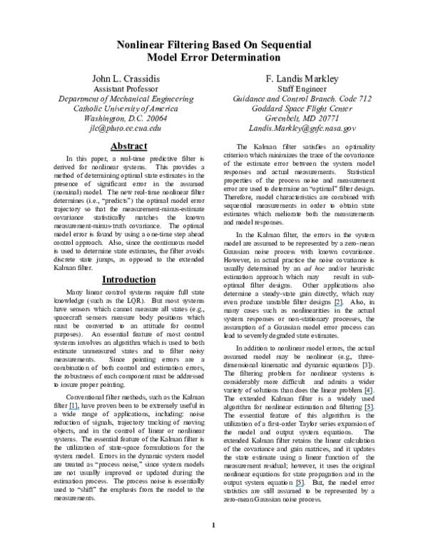 Pdf Nonlinear Filtering Based On Sequential Model Error Determination