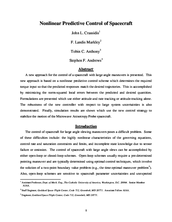 Pdf Robust Model Predictive Control For Spacecraft Rendezvous With Online Prediction Of