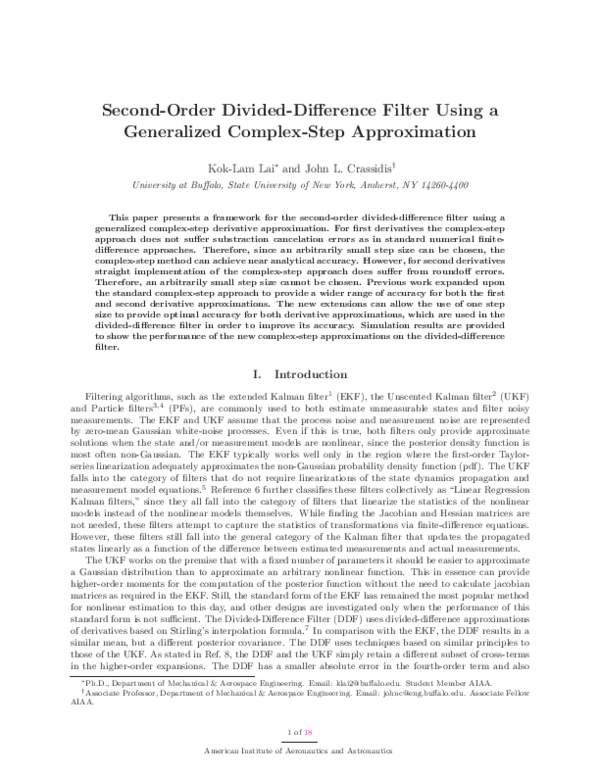 (PDF) Second-Order Divided-Difference Filter Using a Generalized ...