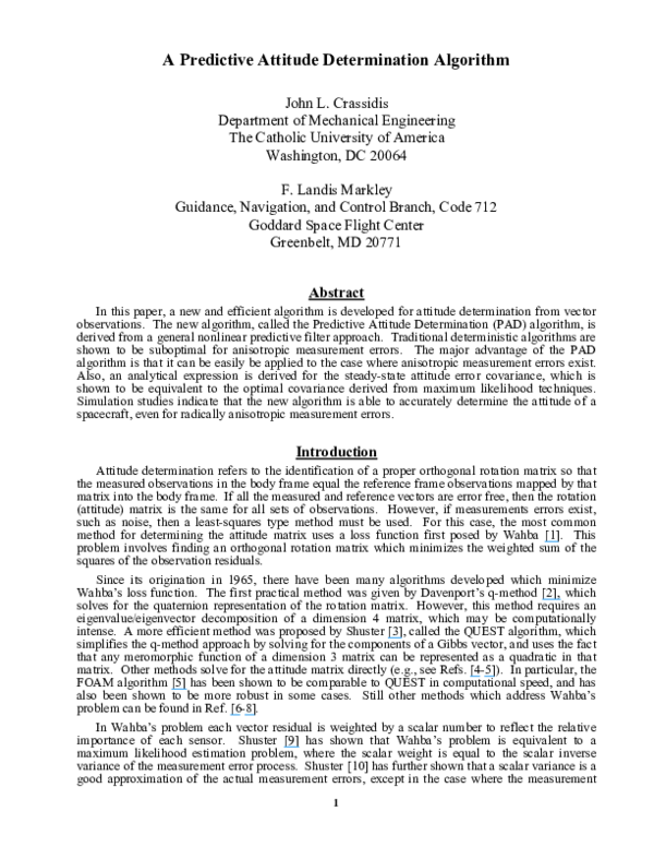 (PDF) A Predictive Attitude Determination Algorithm | John Crassidis - Academia.edu