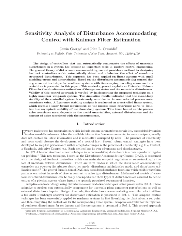 (PDF) Sensitivity Analysis of Disturbance Accommodating Control with Kalman Filter Estimation ...