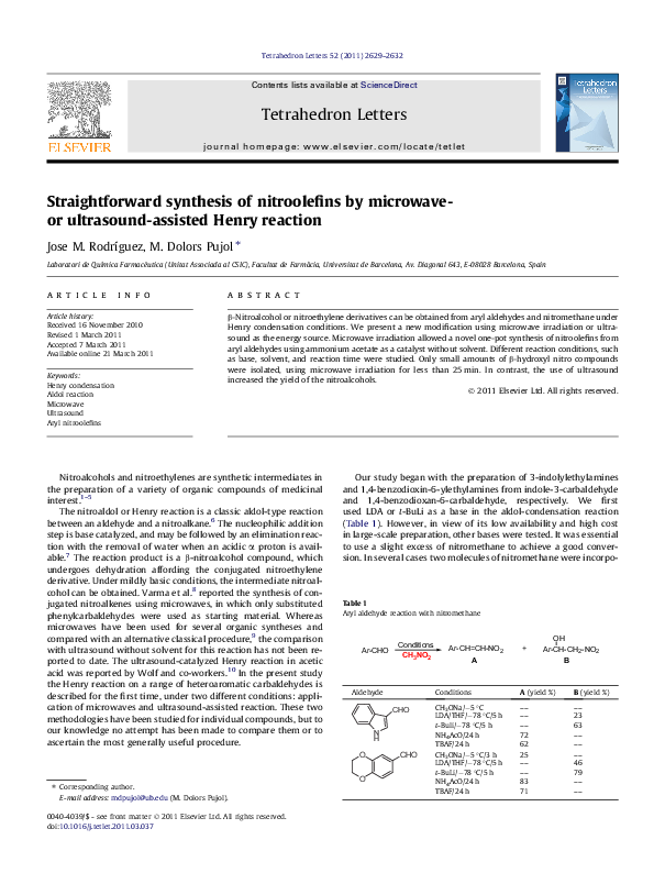 (PDF) Straightforward synthesis of nitroolefins by microwave- or ...