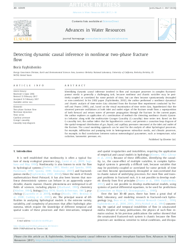 (PDF) Advances in Water Resources Detecting dynamic causal inference in nonlinear two-phase ...