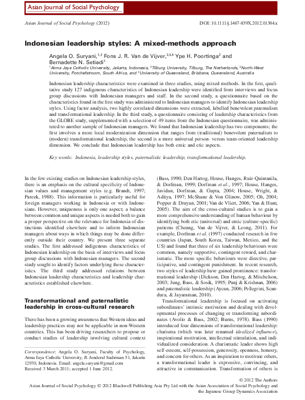 (PDF) Indonesian leadership styles: A mixed-methods approach