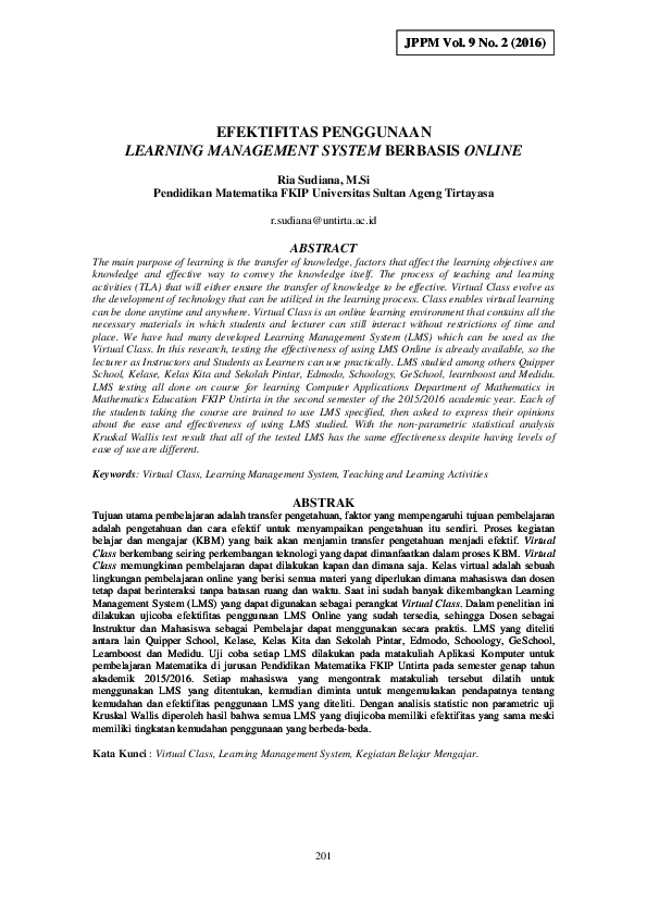 (PDF) EFEKTIFITAS PENGGUNAAN LEARNING MANAGEMENT SYSTEM BERBASIS ONLINE