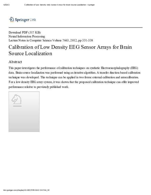 Pdf Calibration Of Low Density Eeg Sensor Arrays For Brain Source Localization