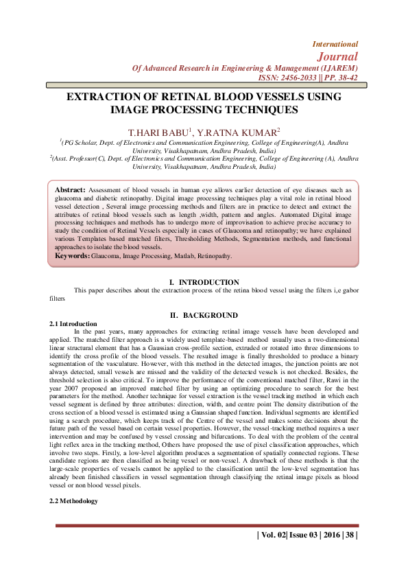 (PDF) EXTRACTION OF RETINAL BLOOD VESSELS USING IMAGE PROCESSING TECHNIQUES