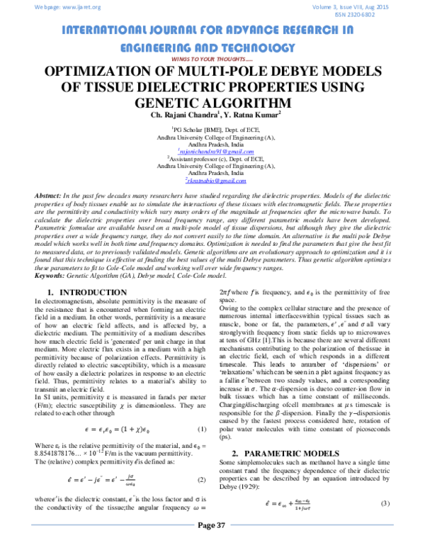(PDF) OPTIMIZATION OF MULTI-POLE DEBYE MODELS OF TISSUE DIELECTRIC PROPERTIES USING GENETIC ...