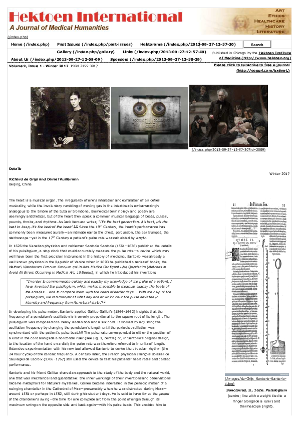 (PDF) Measure of the Heart: Santorio Santorio and the Pulsilogium