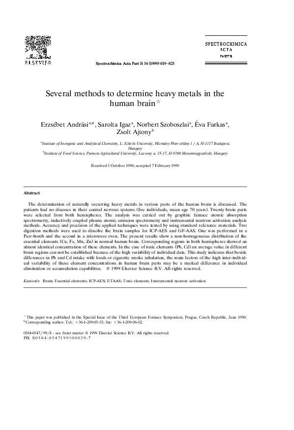 (PDF) Several methods to determine heavy metals in the human brain