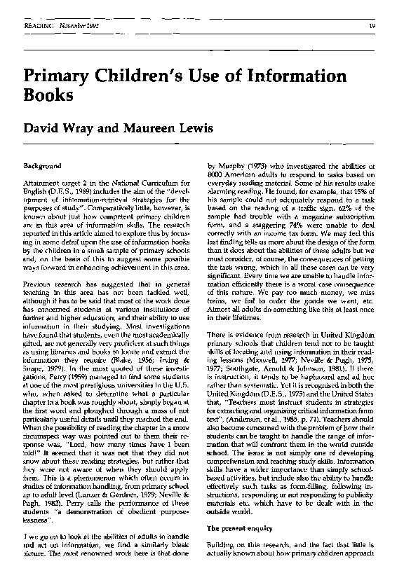 (PDF) Primary Children's Use of Information Books