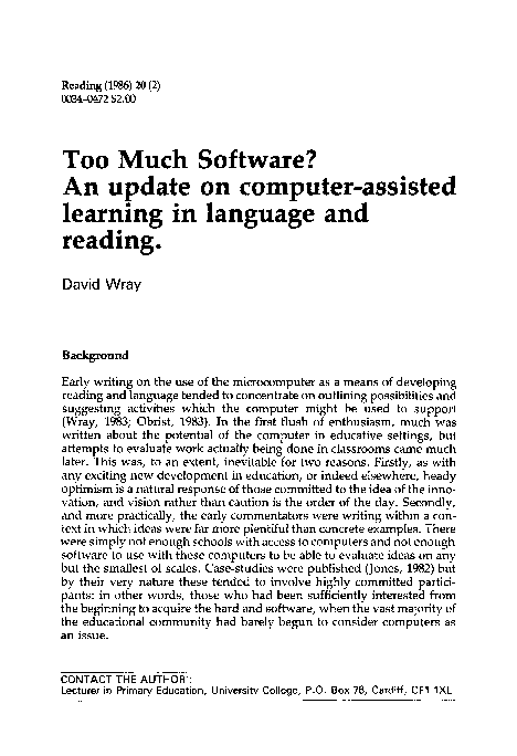 (PDF) Too Much Software? An update on computer-assisted learning in ...