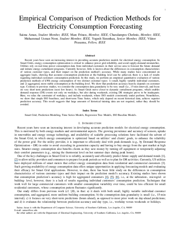 (PDF) Empirical Comparison of Prediction Methods for Electricity Consumption Forecasting