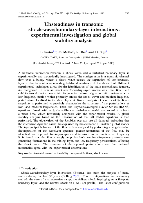 (PDF) Unsteadiness in transonic shock-wave/boundary-layer interactions: experimental ...