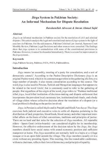 (PDF) Jirga System in Pakhtun Society: An Informal Mechanism for ...