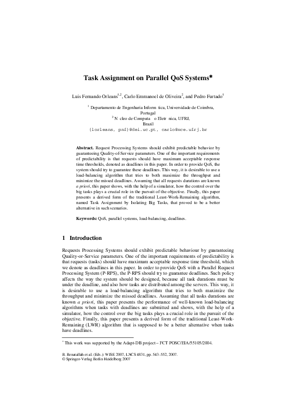(PDF) Task Assignment on Parallel QoS Systems