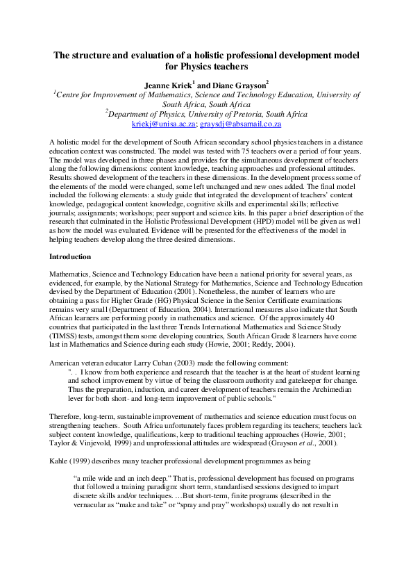 (PDF) The structure and evaluation of a holistic professional ...