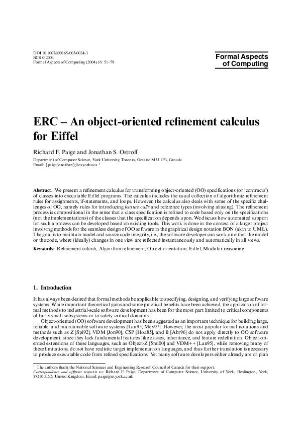 Pdf Erc An Object Oriented Refinement Calculus For Eiffel