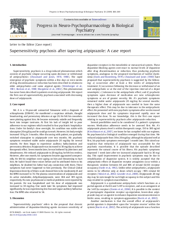 (PDF) Supersensitivity psychosis after tapering aripiprazole: A case report