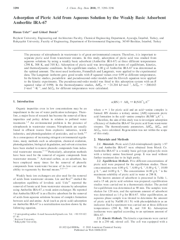 (PDF) Adsorption of Picric Acid from Aqueous Solution