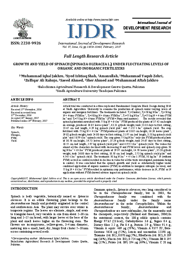 (PDF) GROWTH AND YIELD OF SPINACH (SPINACIA OLERACEA L.) UNDER ...