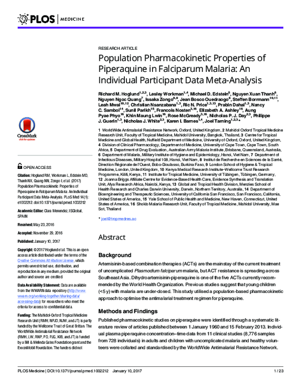 (PDF) Pharmacokinetics of the Antimalarial Drug Piperaquine in Healthy ...