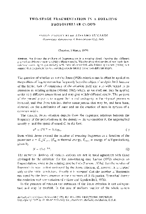 (PDF) Two-stage fragmentation in a rotating protostellar cloud | Paolo ...