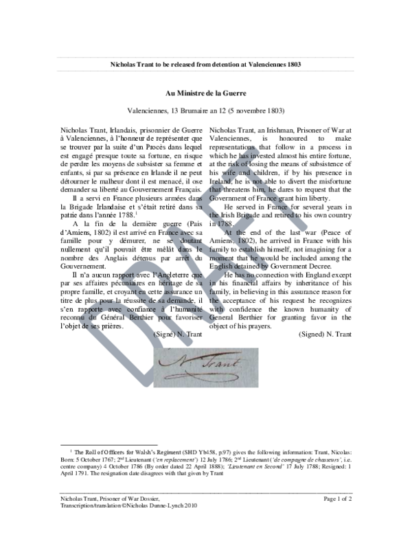 (PDF) Nicholas Trant to be released from detention at Valenciennes ...