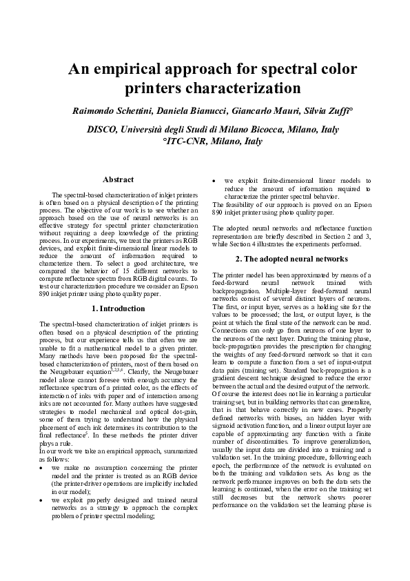 (PDF) An empirical approach for spectral color printers characterization