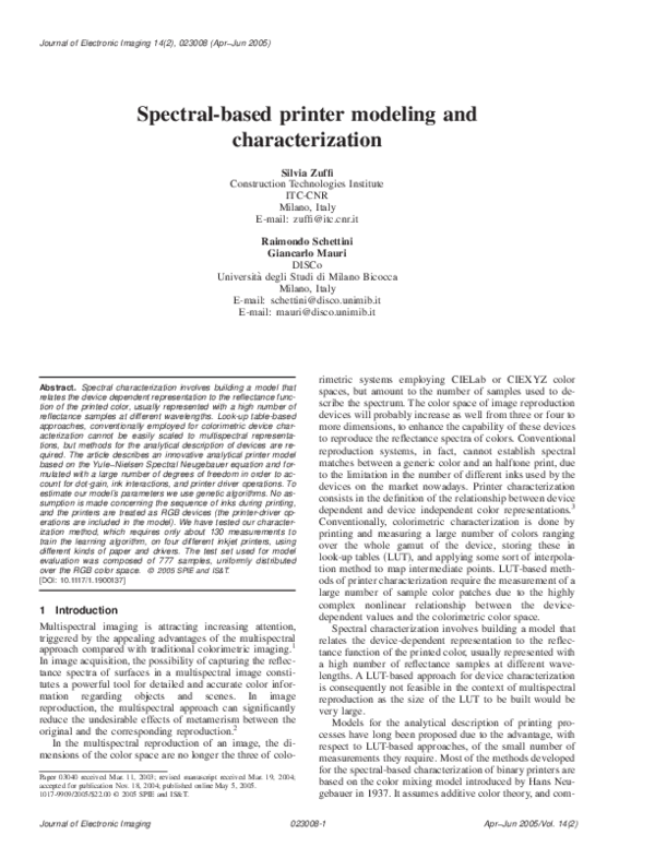 (PDF) Spectral-based printer modeling and characterization