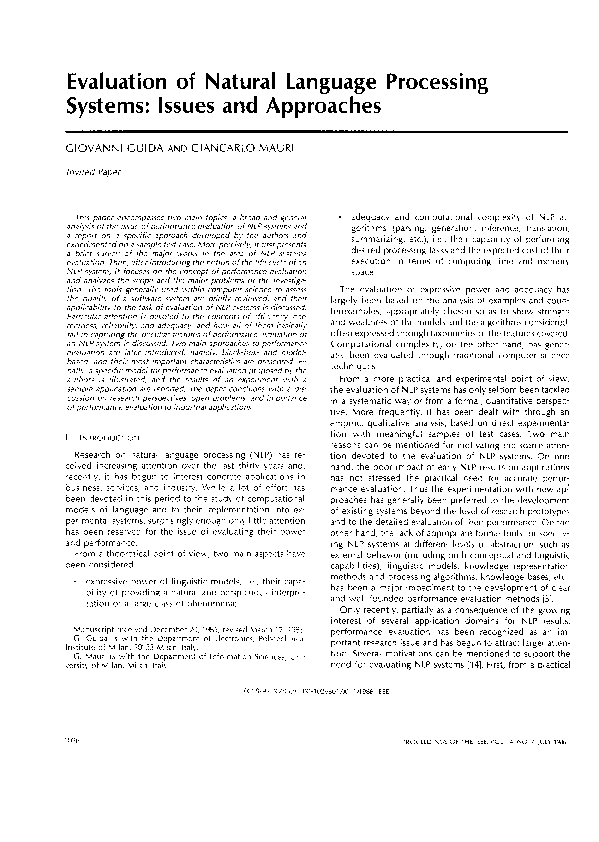 (PDF) Evaluation of natural language processing systems: Issues and ...