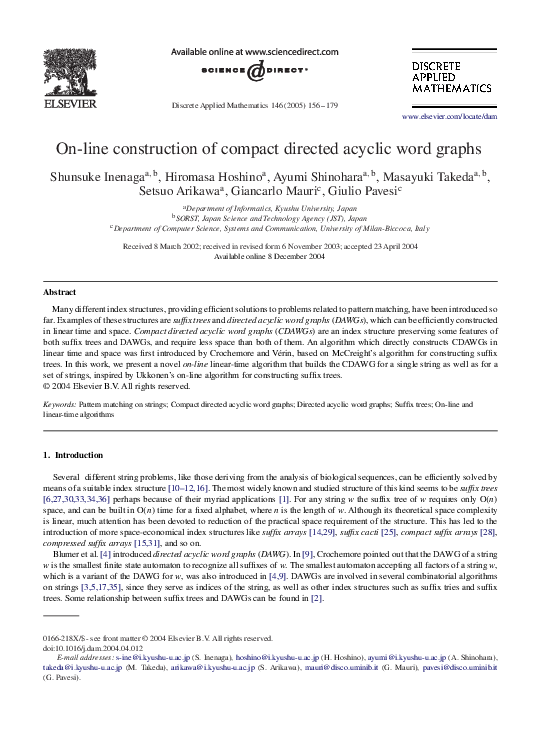 (PDF) On-line construction of compact directed acyclic word graphs