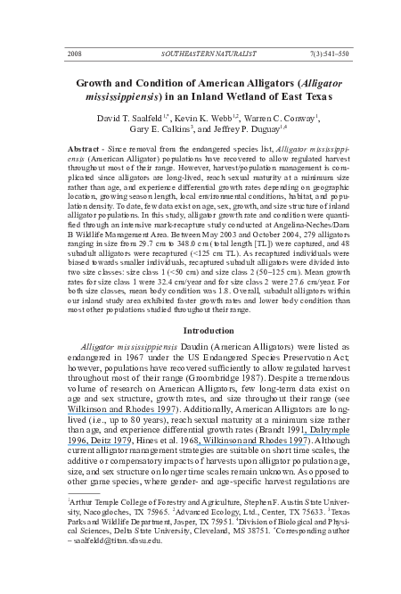 (PDF) Growth and Condition of American Alligators (Alligator ...