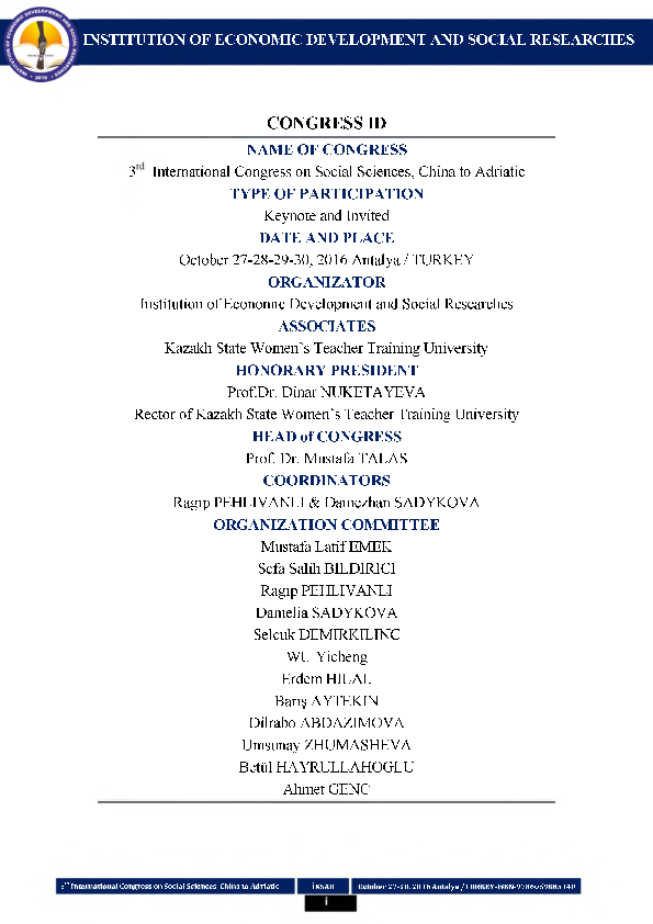 (PDF) INSTITUTION OF ECONOMIC DEVELOPMENT AND SOCIAL RESEARCHES CONGRESS ID