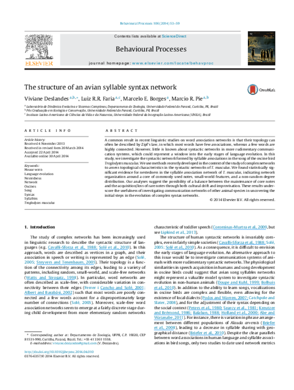 (PDF) The structure of an avian syllable syntax network