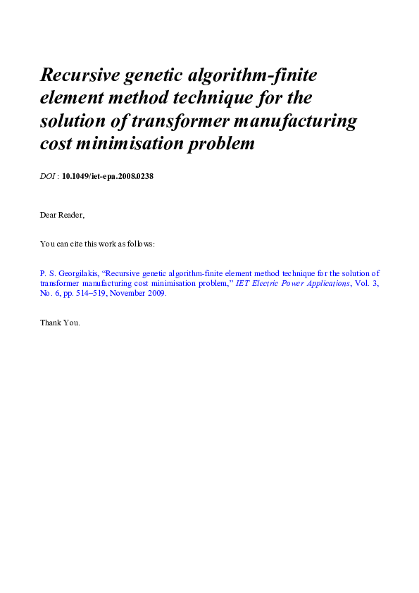 Pdf Recursive Genetic Algorithm Finite Element Method Technique For The Solution Of