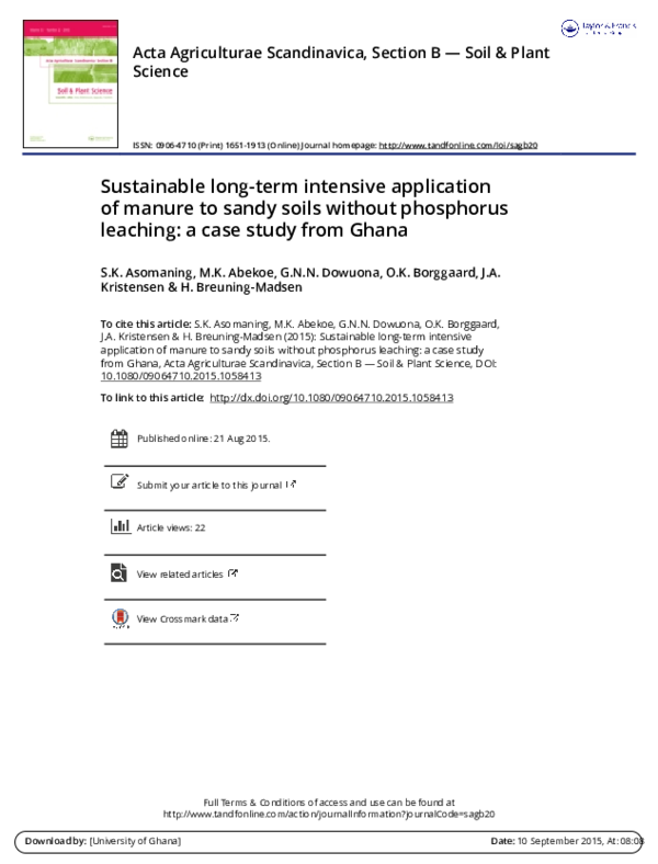 (PDF) Sustainable long-term intensive application of manure to sandy ...