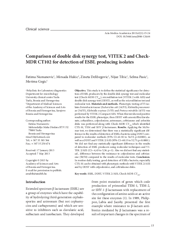(PDF) Comparison of double disk synergy test, VITEK 2 and Check-MDR ...