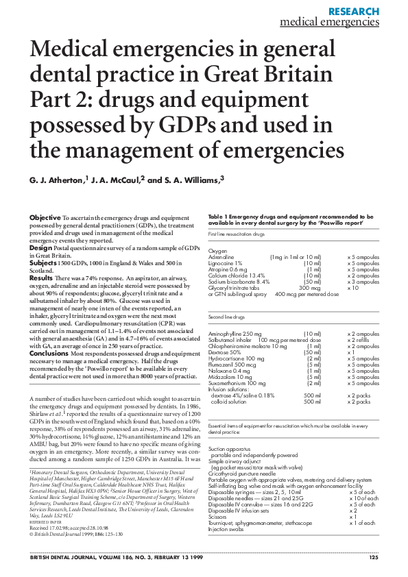 (PDF) Medical emergencies in general dental practice in Great Britain