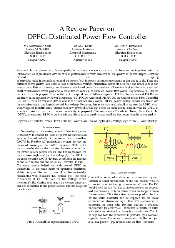(PDF) A Review Paper on DPFC: Distributed Power Flow Controller