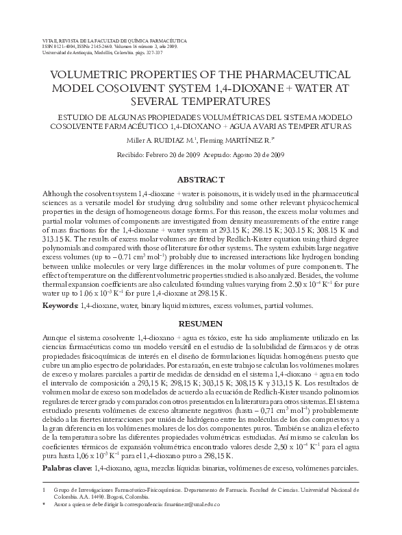 (PDF) Volumetric properties of the pharmaceutical model cosolvent ...