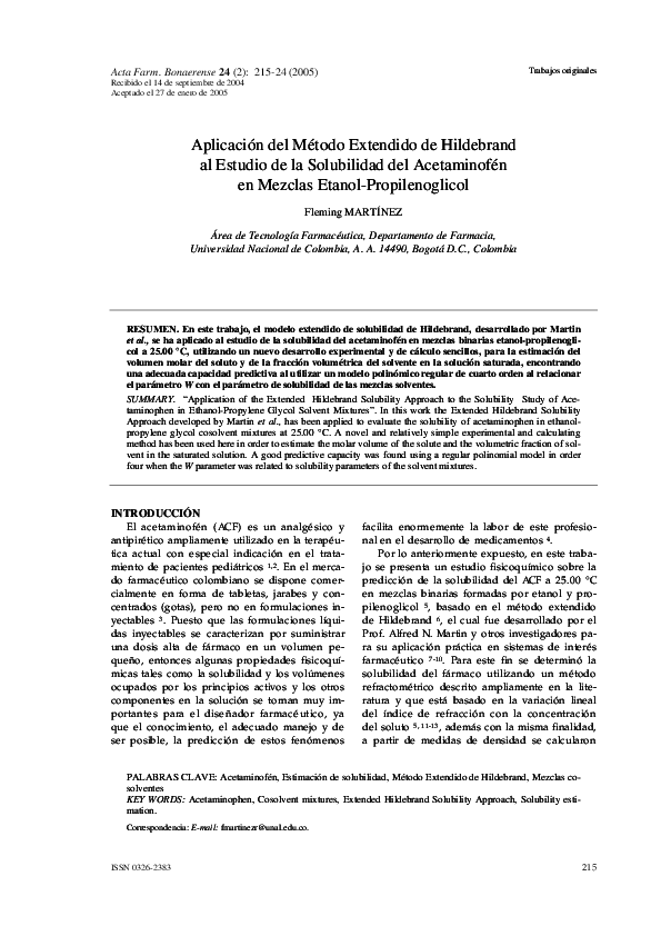 (PDF) Aplicación del método extendido de Hildebrand al estudio de la solubilidad del ...