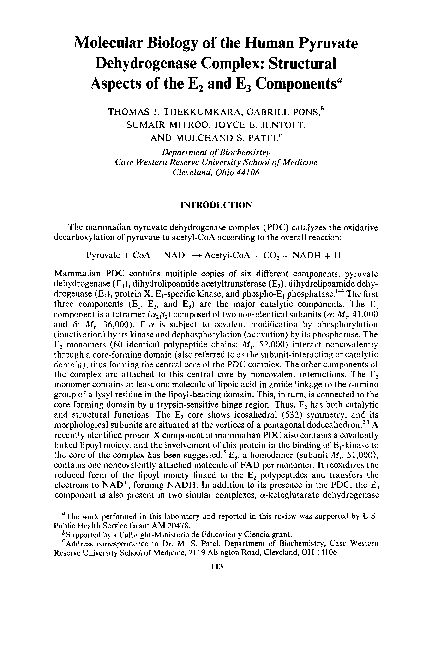 (PDF) Molecular Biology of the Human Pyruvate Dehydrogenase Complex ...