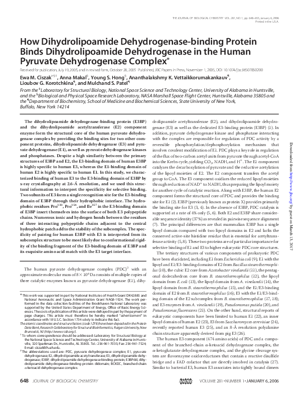 (PDF) How Dihydrolipoamide Dehydrogenase-binding Protein Binds ...
