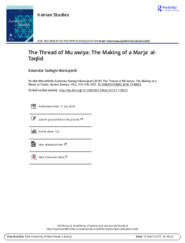(PDF) Review of "The Thread of Muʿawiya: The Making of a Marjaʿ al ...