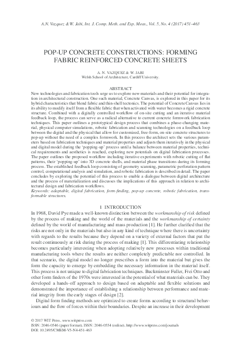 (PDF) Pop-Up Concrete Constructions: Forming Fabric Reinforced Concrete ...