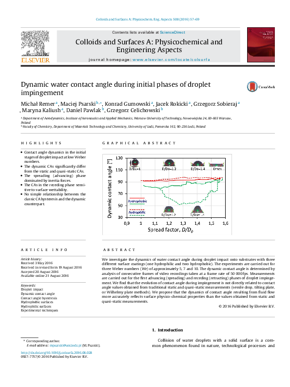 (PDF) Dynamic water contact angle during initial phases of droplet ...