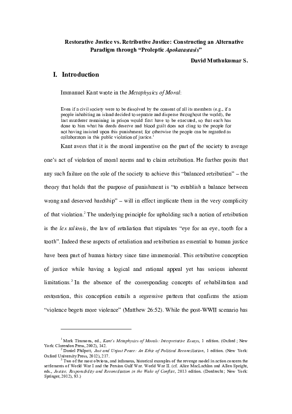 (PDF) Restorative Justice vs. Retributive Justice: Constructing an Alternative Paradigm through ...